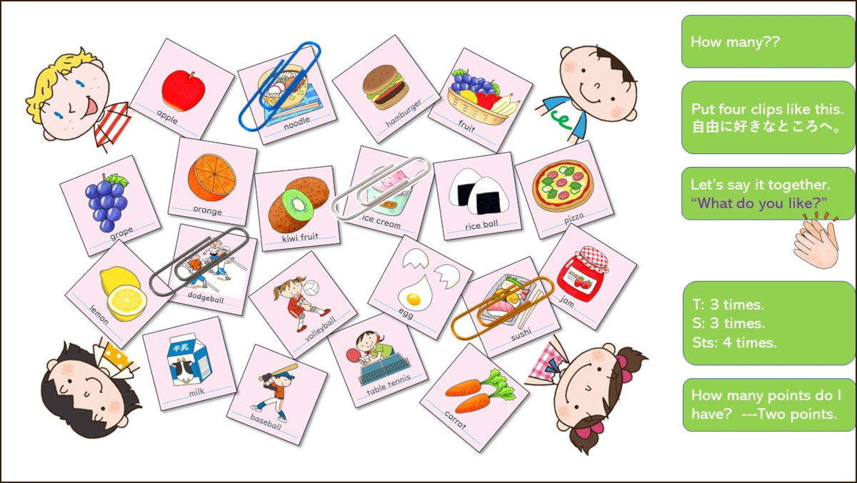 小3らくらくUnit 5「What do you like?｣①【モトヨシ先生のスライドde外国語活動】｜みんなの教育技術